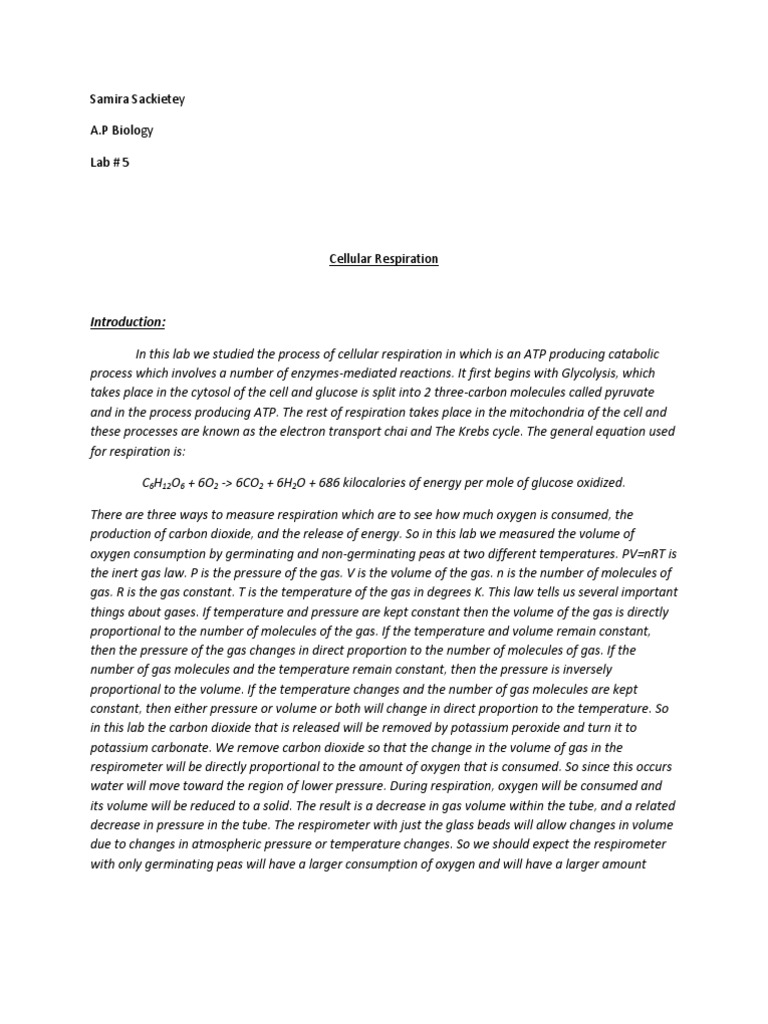 Cellular Respiration Lab: Pea Experiment | PDF | Cellular Respiration ...