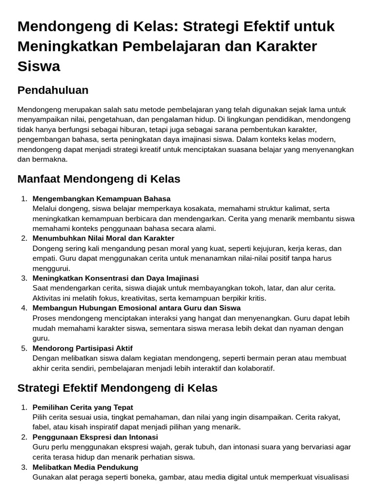 Mendongeng: Strategi Pembelajaran Kreatif | PDF
