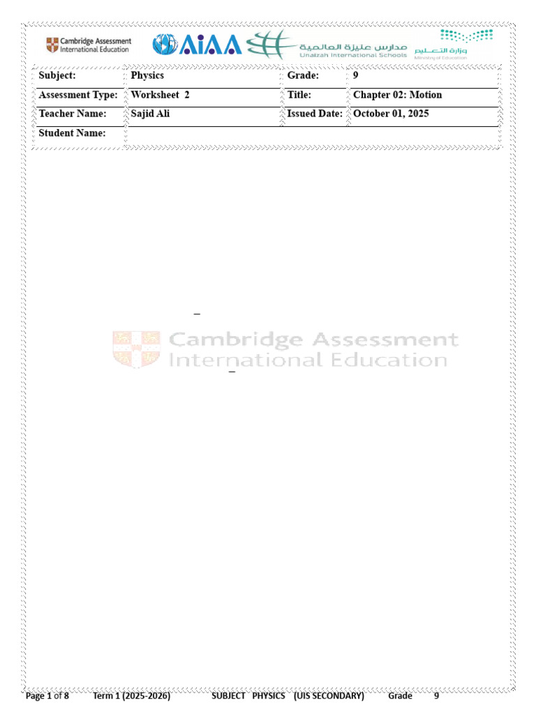 Worksheet Unit 02 Grade 09 | PDF | Acceleration | Velocity