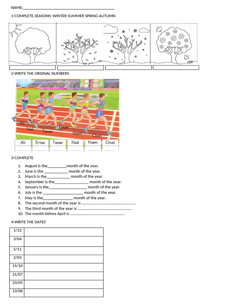 Months Ordinal Numbers 2 | PDF