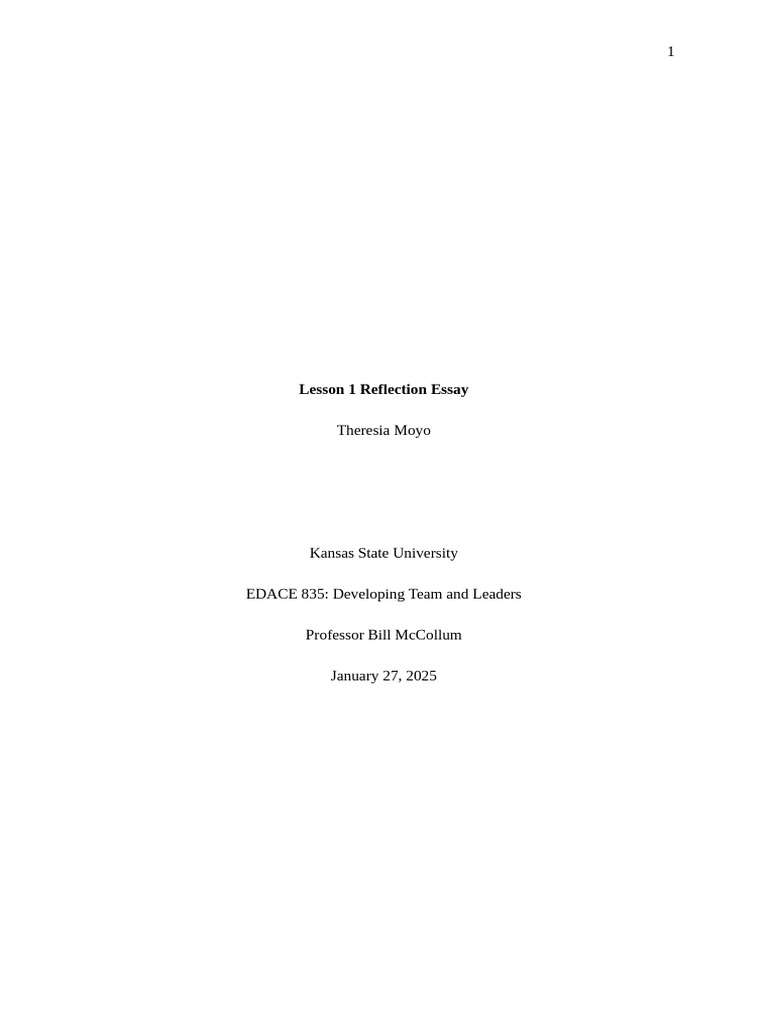 Lesson 1 Reflection Essay | PDF | Leadership | Social Psychology
