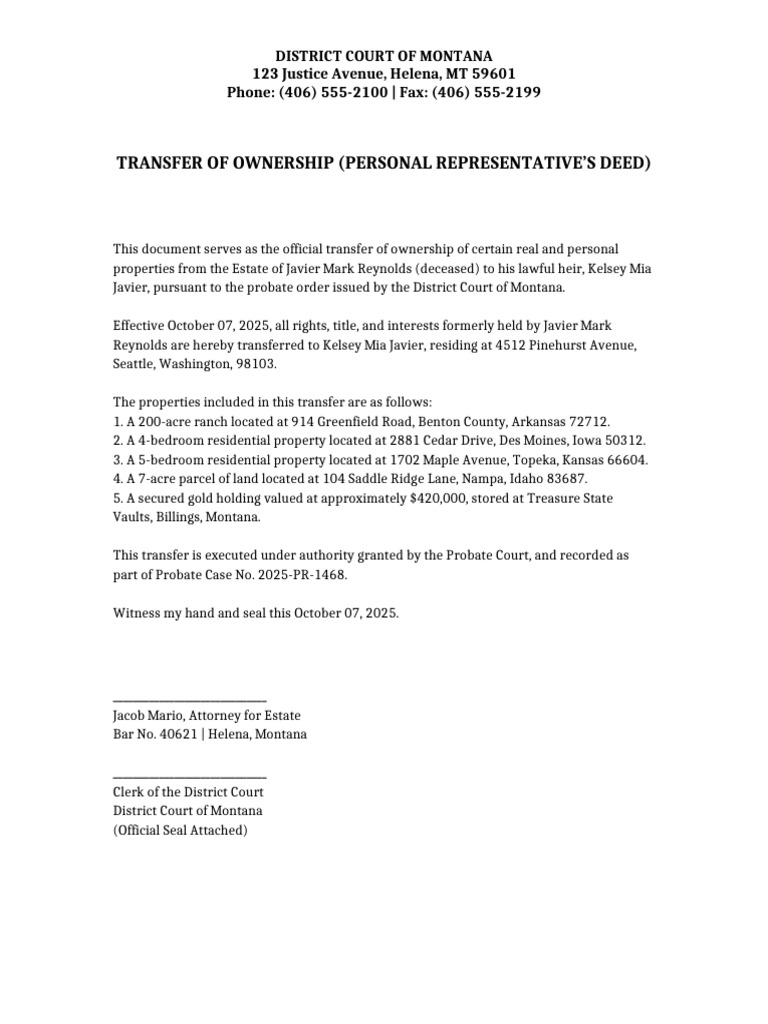 Transfer of Ownership Personal Representative Deed | PDF