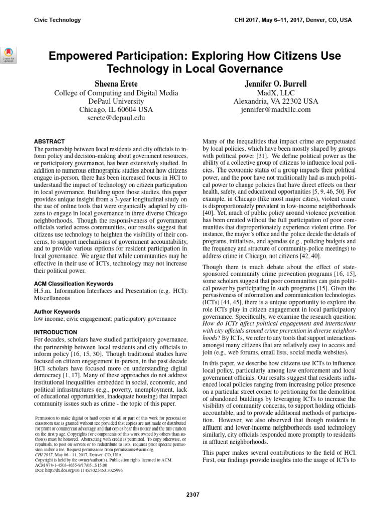 Empowered Citizens - Erete and Burrell | PDF | Internet Forum | Governance