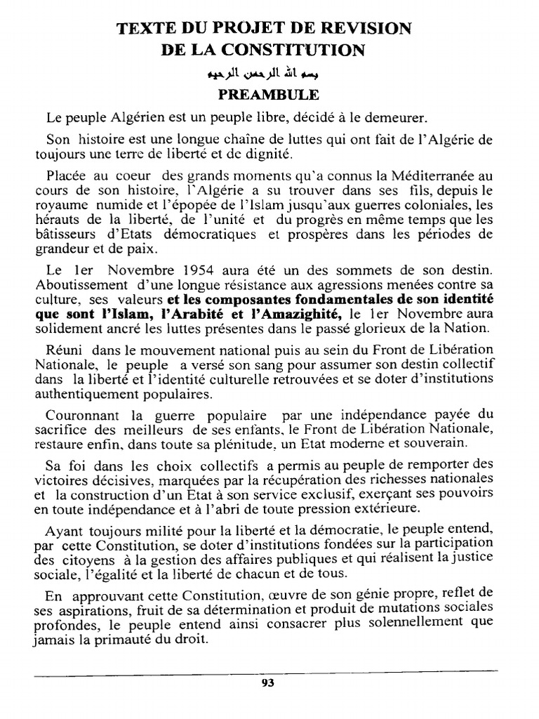 Constitution Algérienne Du 28-11-1996 | PDF