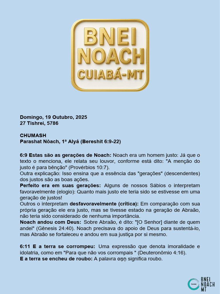Parashat Nôach: Lições e Comentários | PDF | Abraão | Crença e doutrina ...