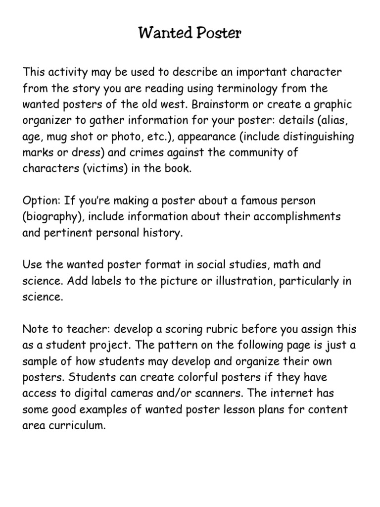 Create a Wanted Poster Activity Guide | PDF