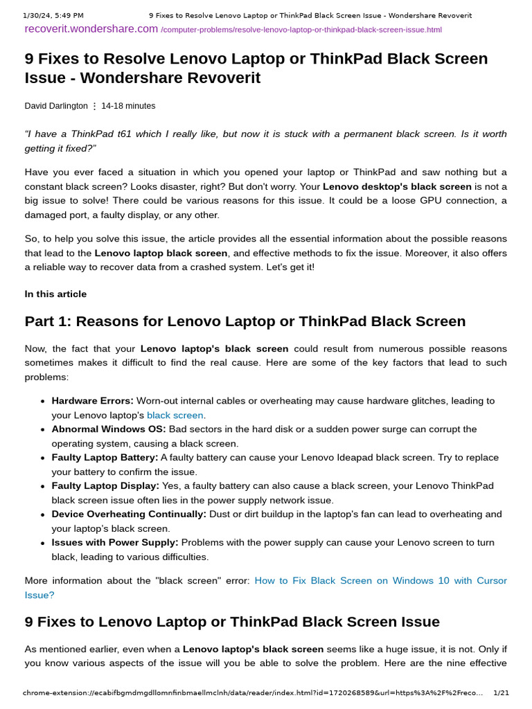 9 Fixes To Resolve Lenovo Laptop or ThinkPad Black Screen Issue ...