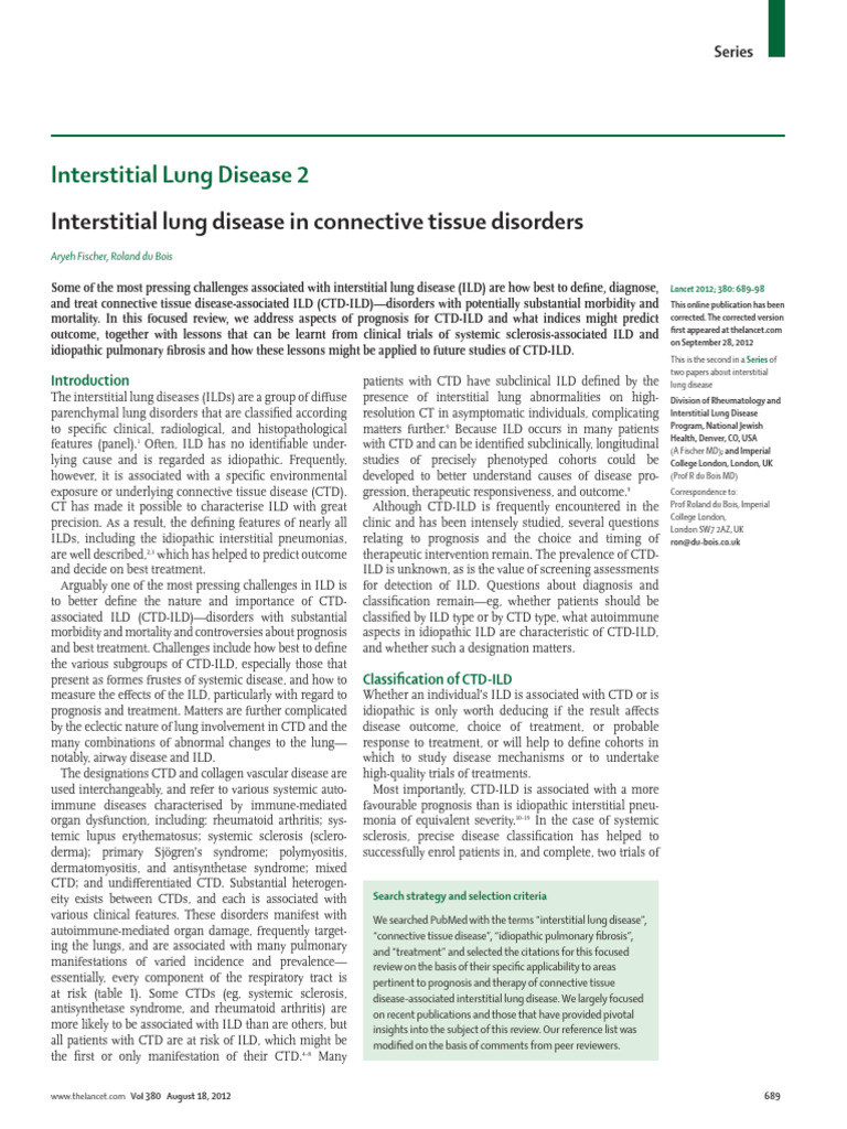 ILD in Connective Tissue Disorder Lancet 2012 | PDF | Human Diseases And Disorders | Respiratory ...