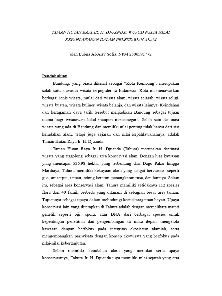 Keterkaitan Ir H Djuanda Dengan Taman Hutan Raya Ir H Djuanda | PDF