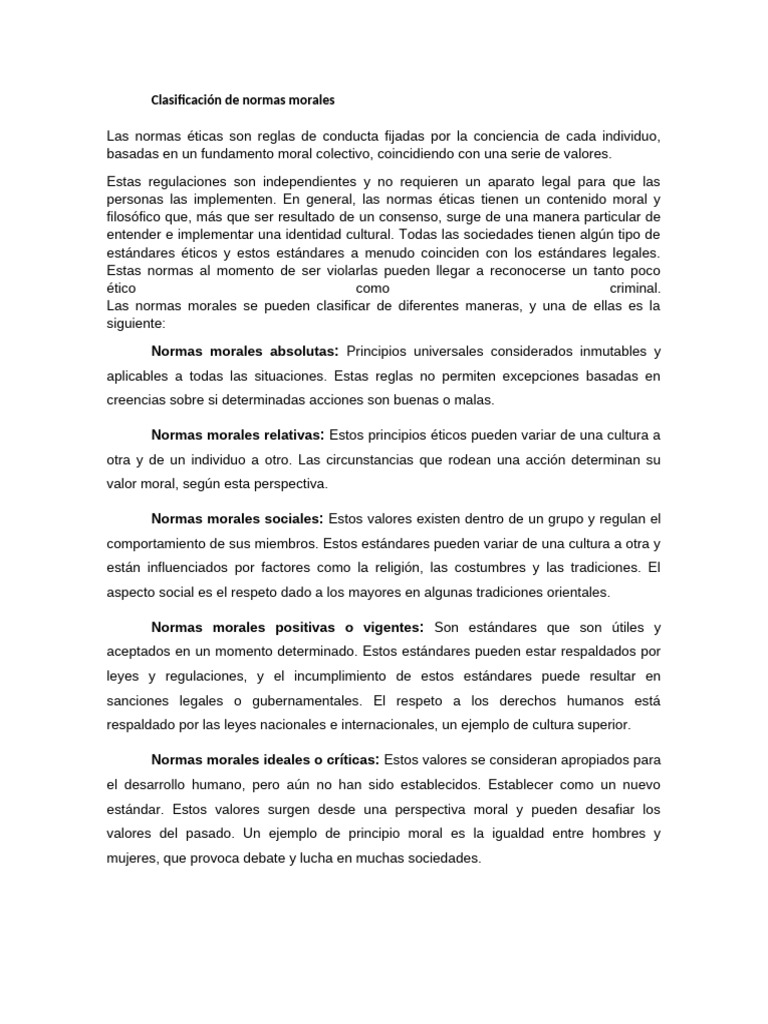 Clasificación de Normas Morales | PDF | Moralidad | Sociedad