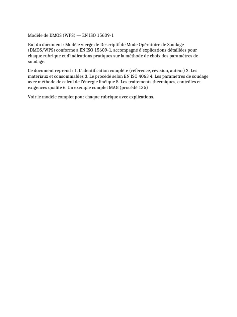 Modèle DMOS conforme EN ISO 15609-1 | PDF