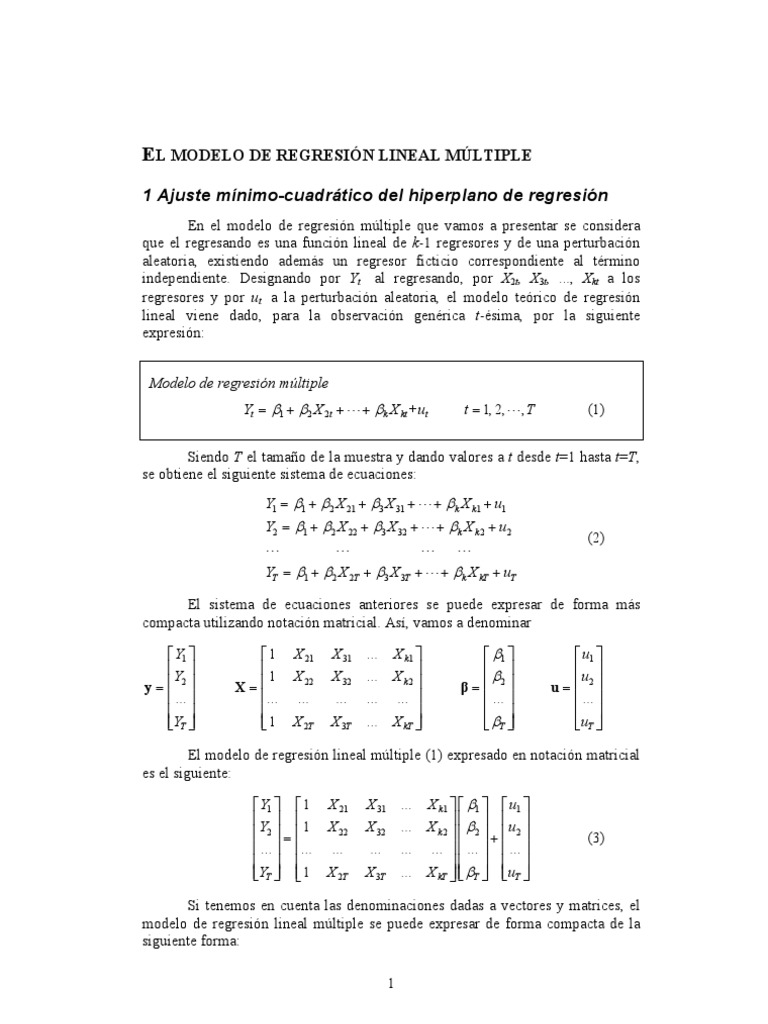 1 Apuntes de Regresion Lineal Multiple | PDF | Estimador | Distribución ...