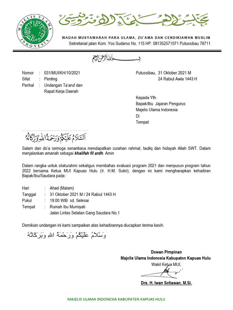 Mui Kapuas Hulu-Undangan Rakerda - Okt | PDF