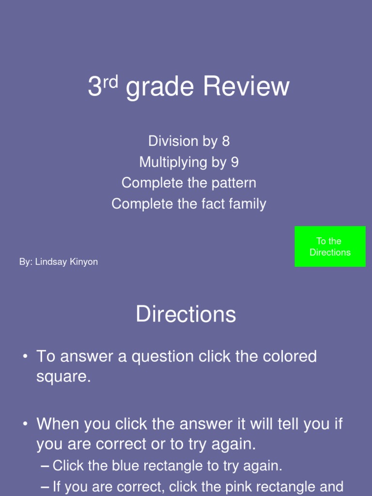 3 Grade Review: Division by 8 Multiplying by 9 Complete The Pattern ...