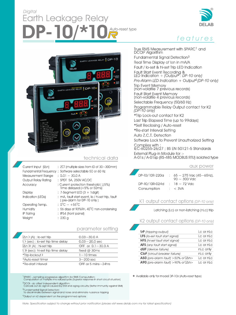 DELAB Digital Earth Leakage Relay DP 10 10R Catalog 1 | PDF