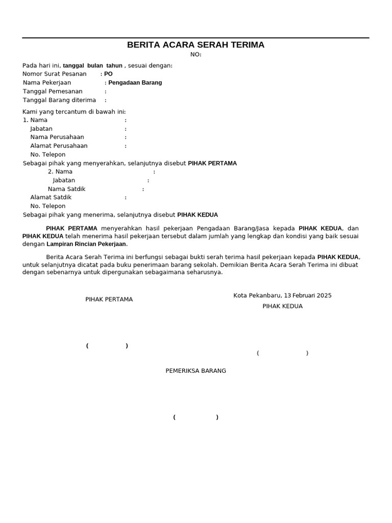 Berita Acara Serah Terima Barang | PDF
