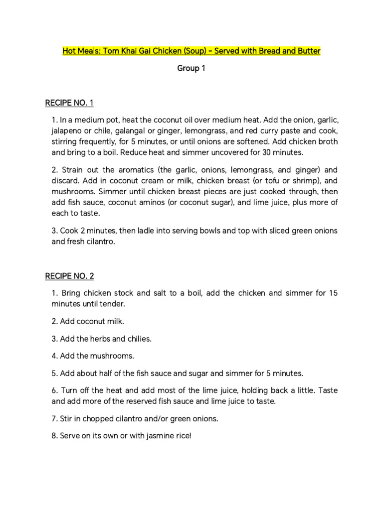 Group 1 Recipe | PDF