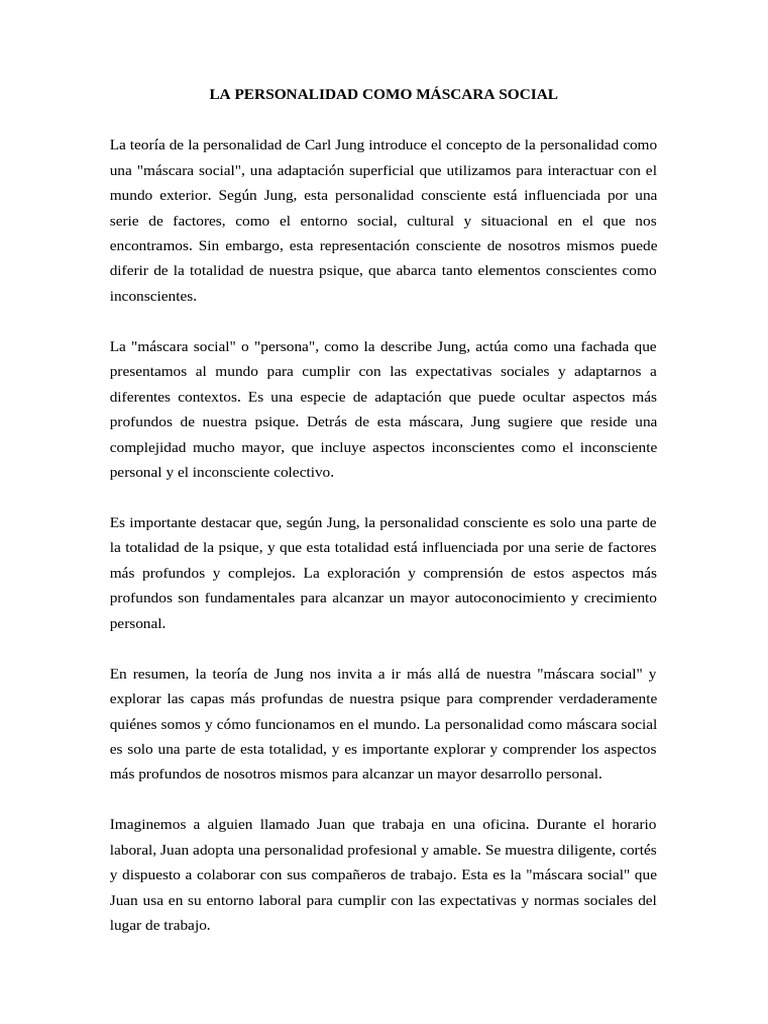 La Personalidad Como Máscara Social | PDF | Carl Jung | Sombra (psicología)