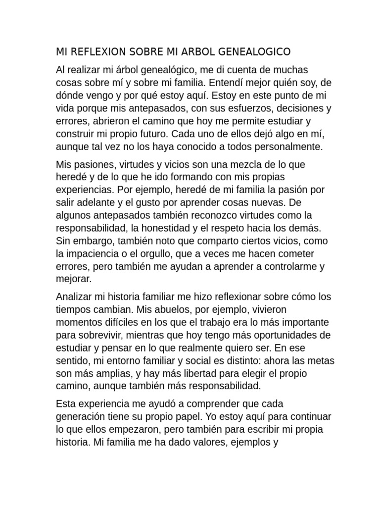 Mi Reflexion Sobre Mi Arbol Genealogico | PDF | Virtud