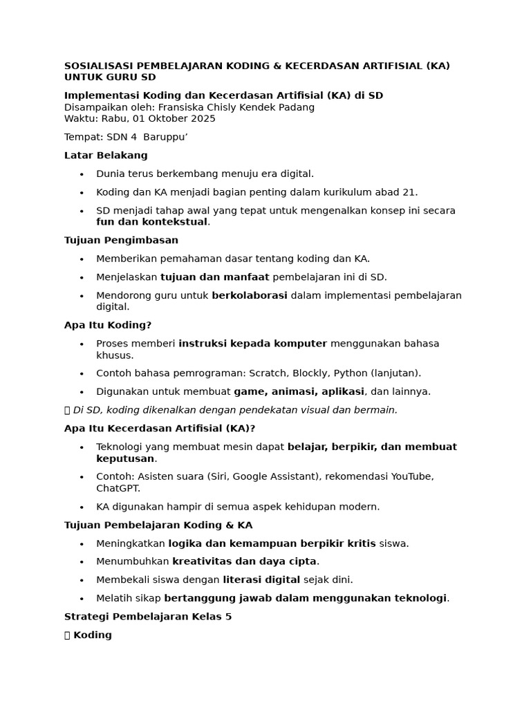 Koding dan AI untuk Guru SD | PDF