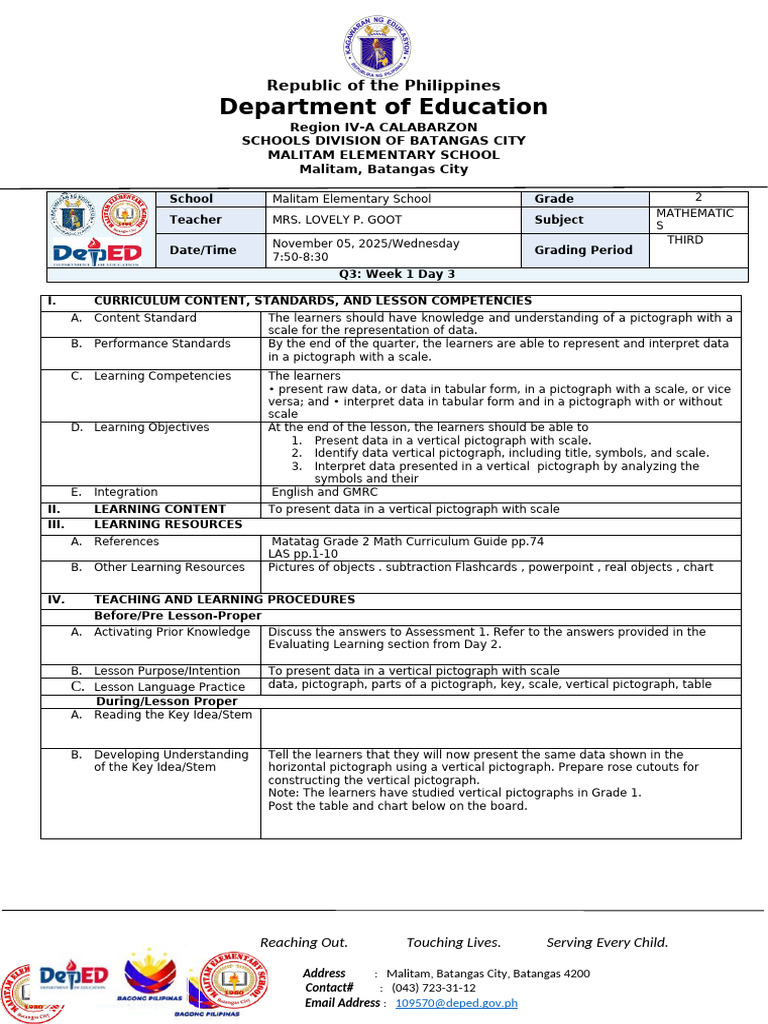 q3 Le Math 2 Wk1 Day 3 | PDF | Curriculum | Learning