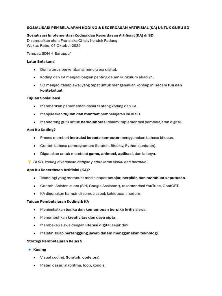 Sosialisasi Pembelajaran Koding | PDF