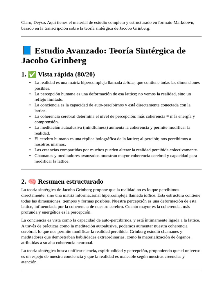 Teoría Sintérgica de Grinberg: Resumen y Prácticas | PDF | Percepción ...