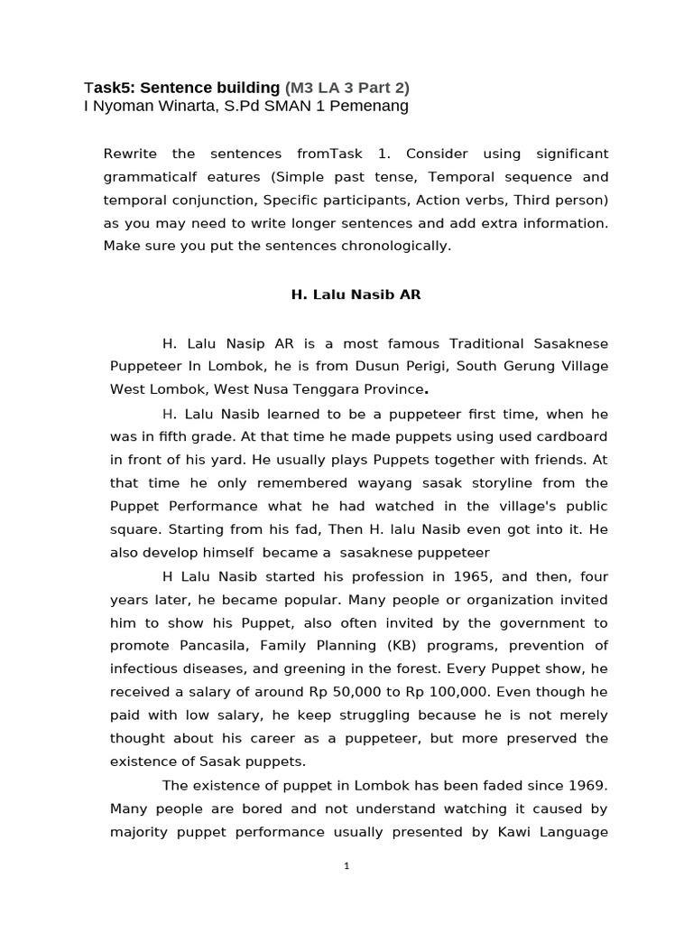 Task5 Sentence Building (M3 LA 3 Part 2) I Nyoman Winarta | PDF ...