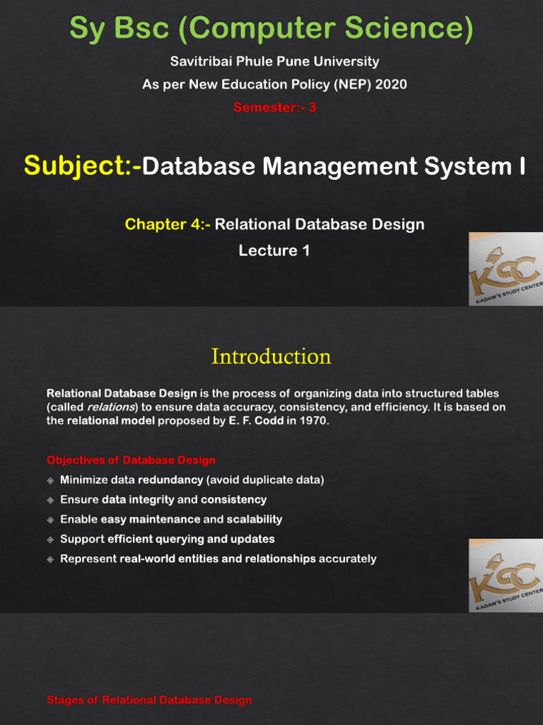 4.relational Database Design Lecture 1 | PDF | Relational Database | Database Design