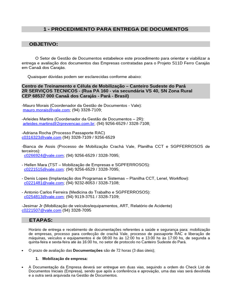 Entrega de Documentos para Projeto S11D | PDF