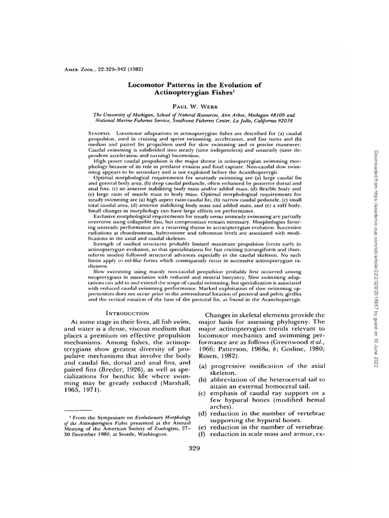Locomotor Patterns in The Evolution of Actinopterygian Fishes | PDF ...