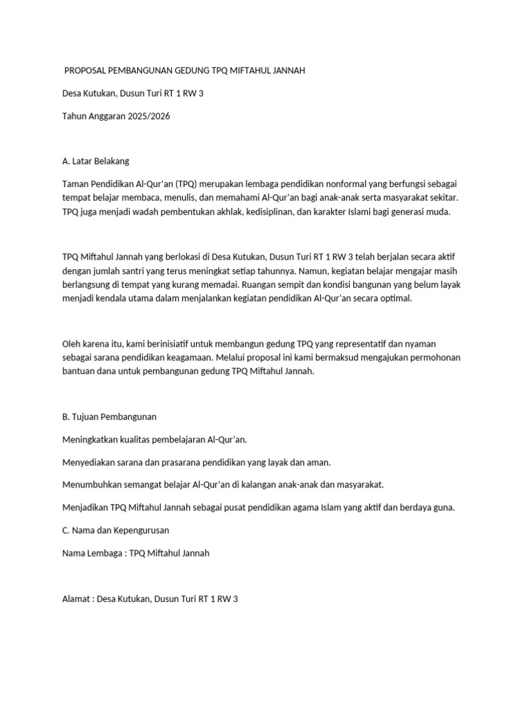 Proposal Pembangunan Gedung TPQ 2025 | PDF