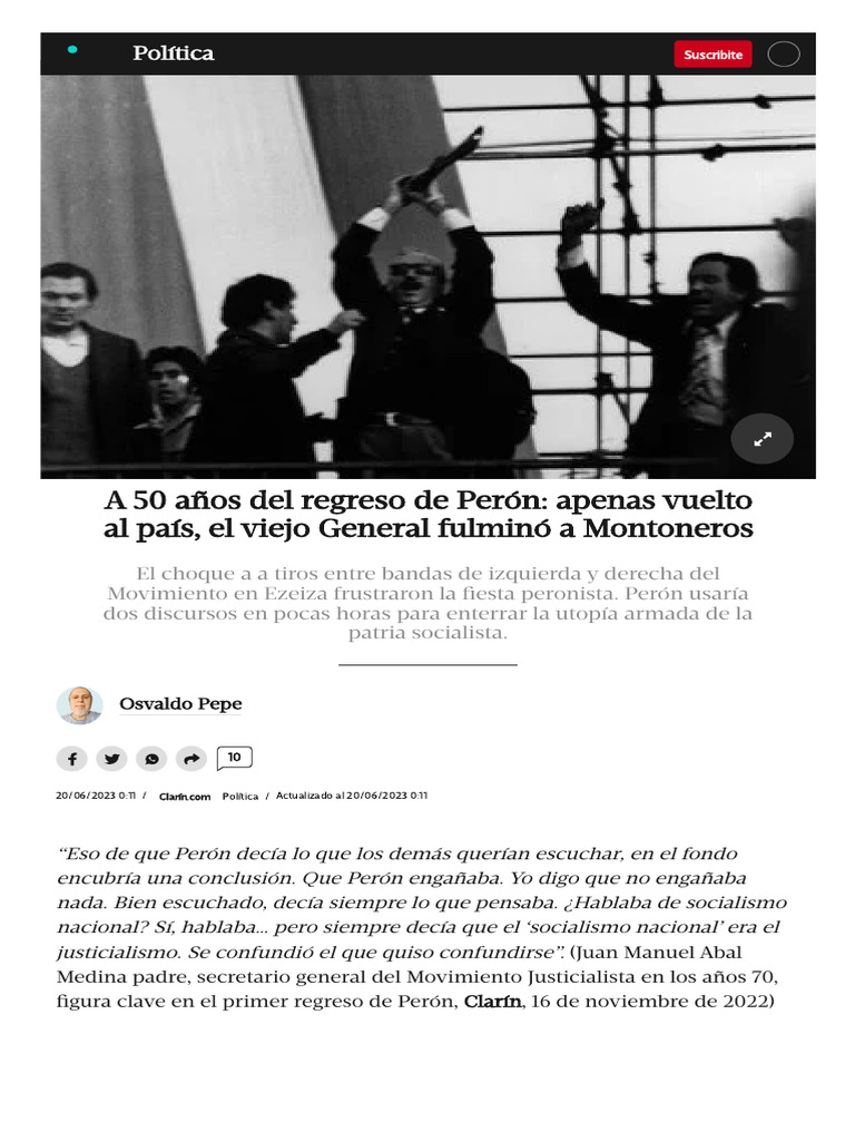 Perón y la Masacre de Ezeiza: 50 Años | PDF | Argentina