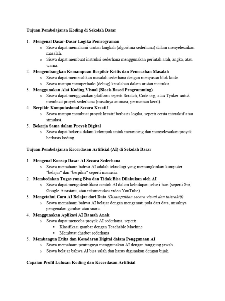 Tujuan Pembelajaran Koding Di Sekolah Dasar New | PDF