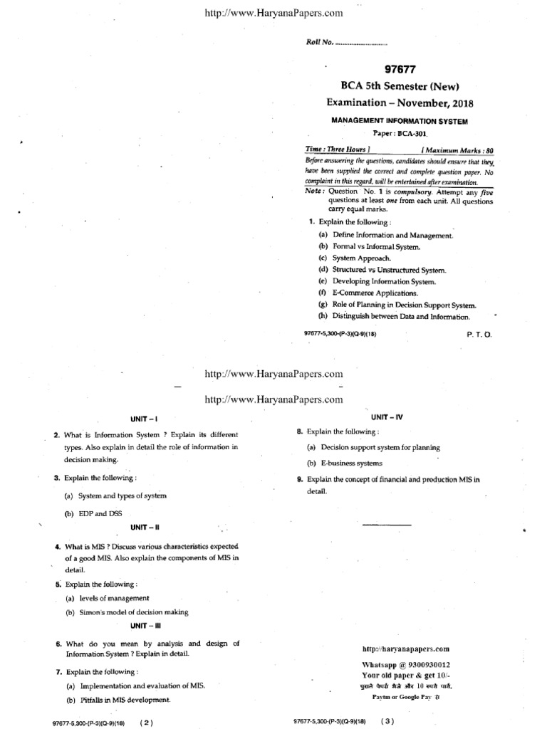 Bca 5 Sem Management Information System 97677 Nov 2018 | PDF