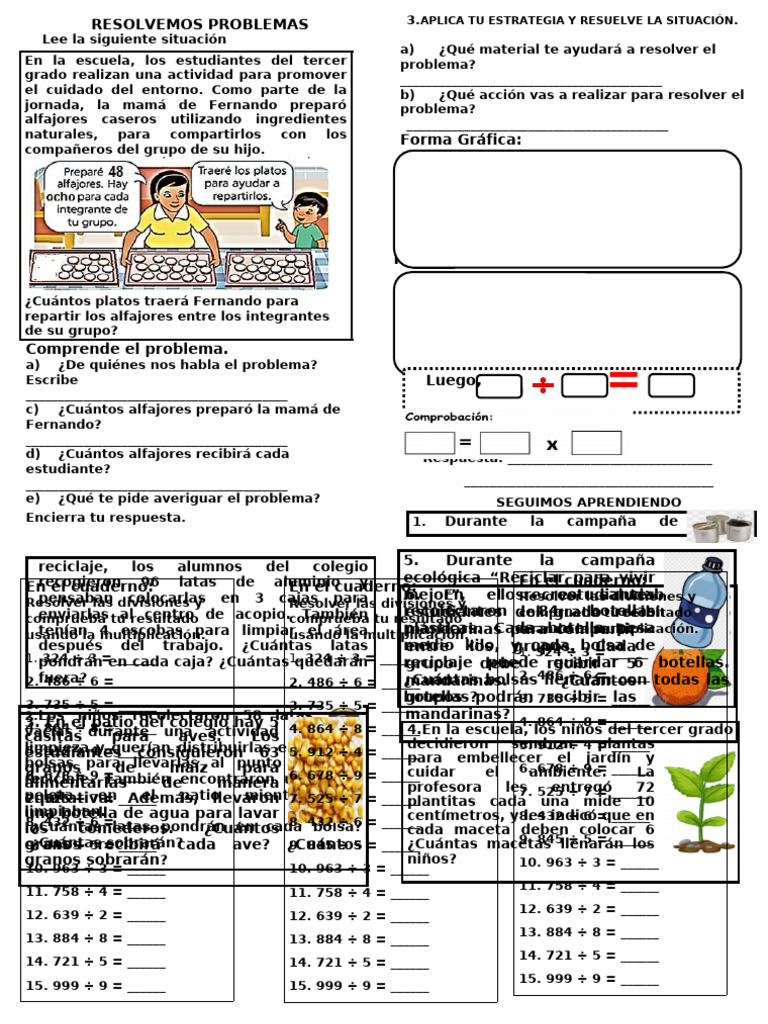 Ficha - DE MATEMATICA Resolvemos PROBLEMAS de División y Su ...