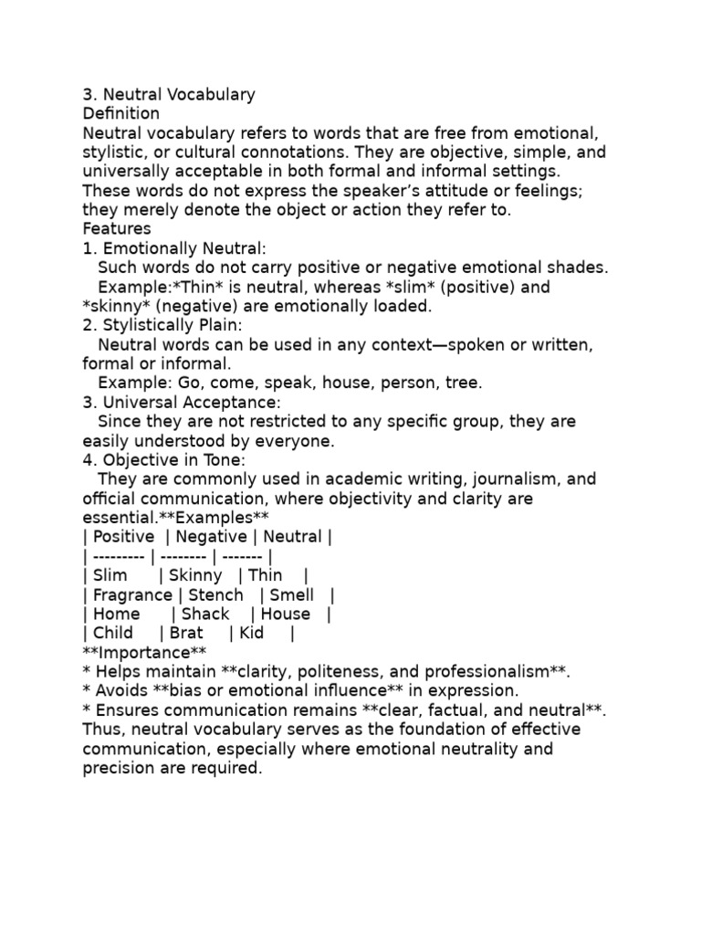 Neutral Vocabulary | PDF