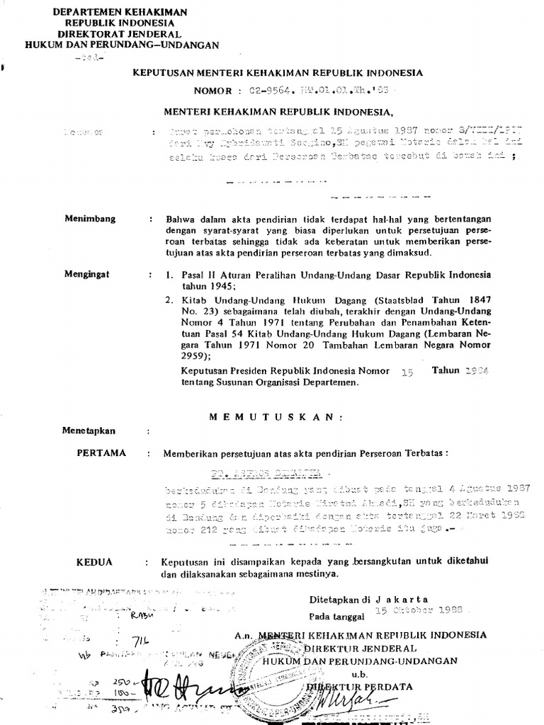 7. SK MenKeh Akta Pendirian 4 Agustus 1987 PT ASPROS | PDF
