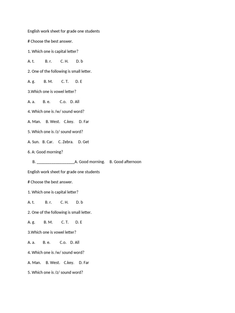 English Work Sheet | PDF