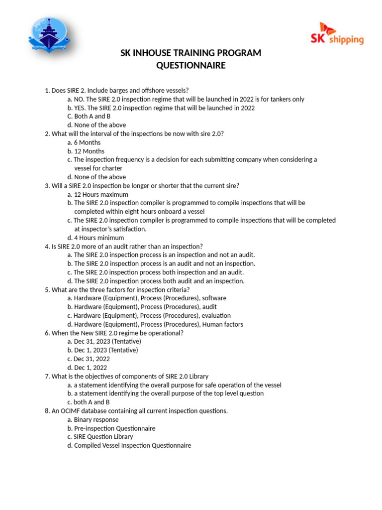 Questionnaire For SK Inhouse Training Program | PDF | Risk | Mental Health