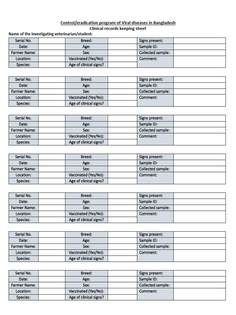 Sampling Record Sheet - DR - AminaK - (26.08.2025) | PDF | Animal ...