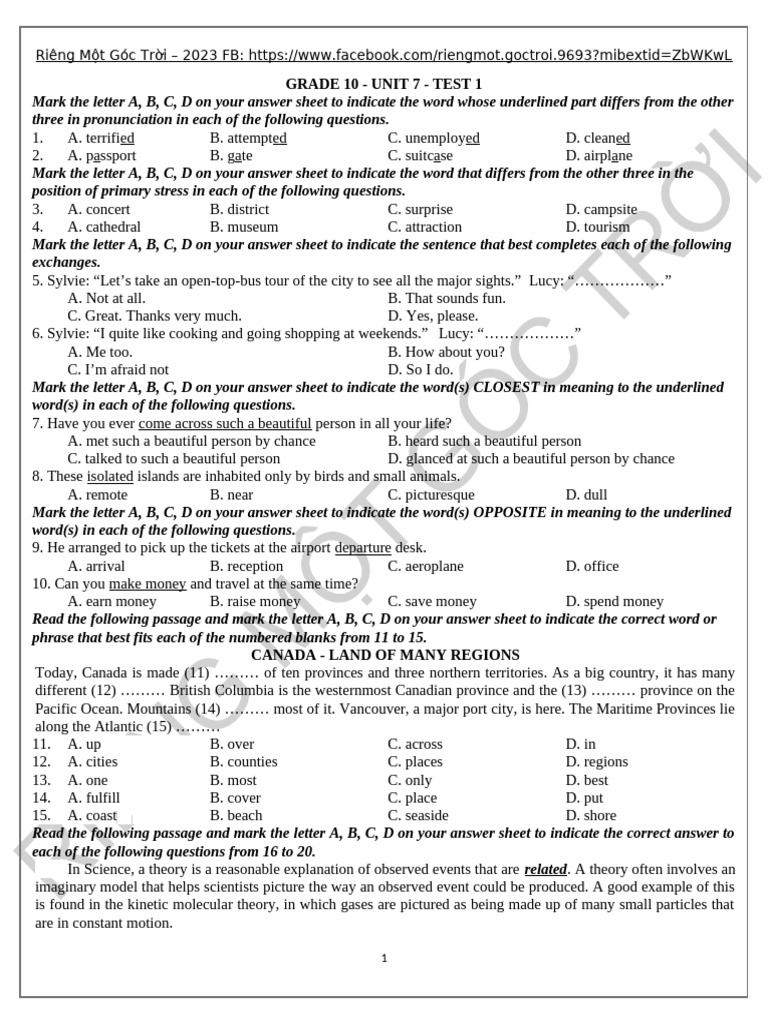 Grade 10 English Unit 7 Test 1 | PDF | Hypothesis | Theory