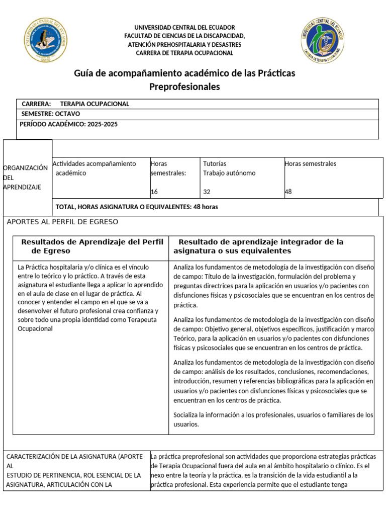 8vo. Guía de Acompañamiento Académico de Las PPP | PDF | Terapia ocupacional | Evaluación