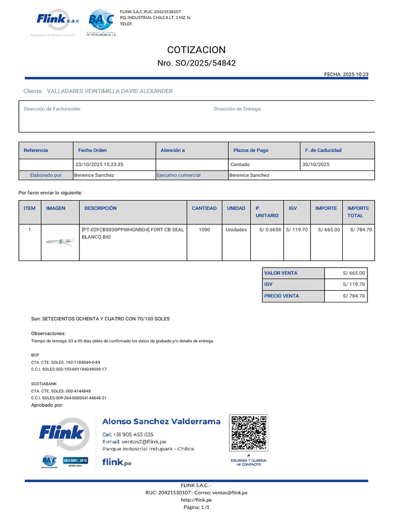 Cotización So - 2025 - 54842 - Valladares Veintimilla David Alexander | PDF