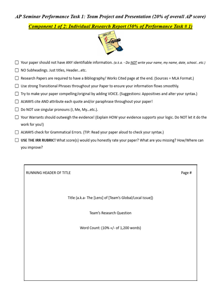 AP Seminar Individual Research Report Guide | PDF | Argument | Grammar
