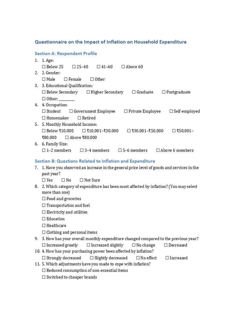 Questionnaire On Impact of Inflation On Household Expenditure | PDF