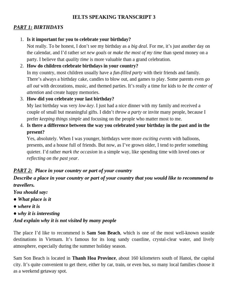 Ielts Speaking Transcript 3 | PDF | Birthdays