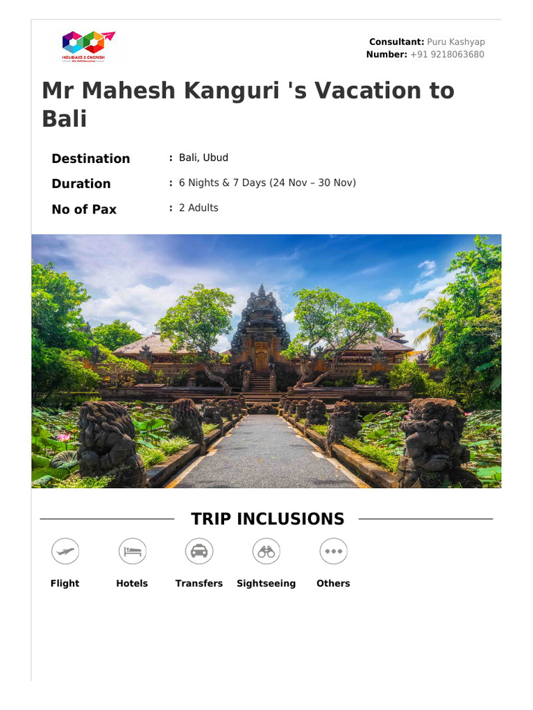 Mr-Mahesh-Kanguri Bali Holiday Package | PDF | Bali | Fee