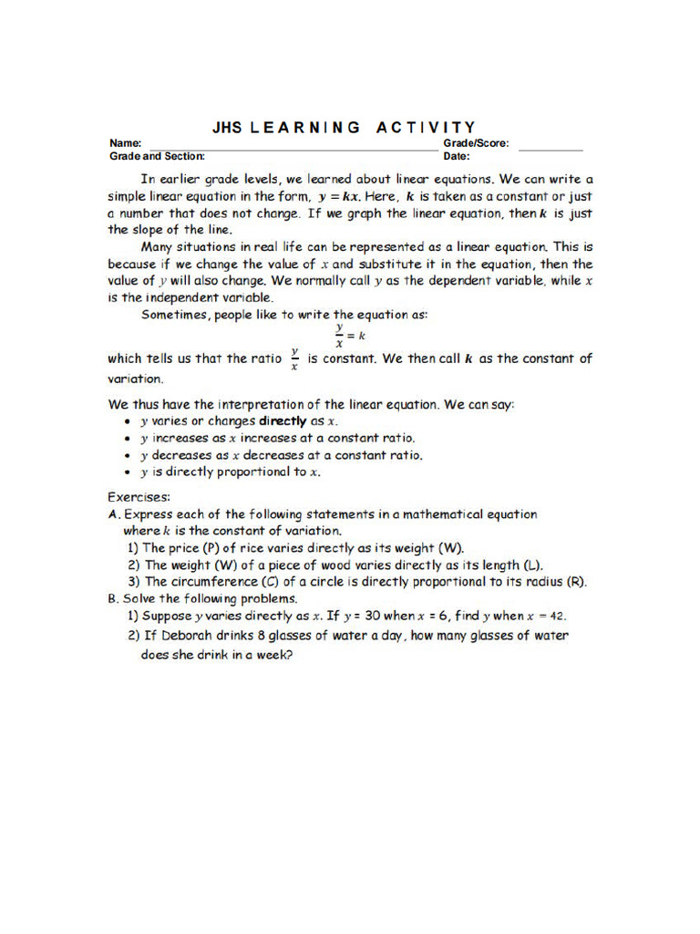 Math 9 2nd Quarter LAS | PDF