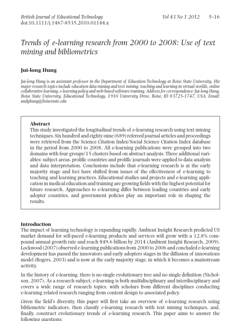 Trends Of E Learning Research From 2000 To 2008 Use Of Text Pdf